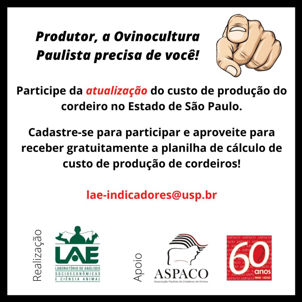 Colabore com a pesquisa sobre custo de produção do cordeiro | ASPACO Colabore com a pesquisa sobre custo de produção do cordeiro | ASPACO